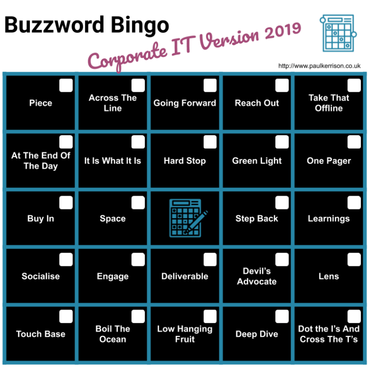 BUZZWORD BINGO – Corporate IT Version 2019 – Paul Kerrison