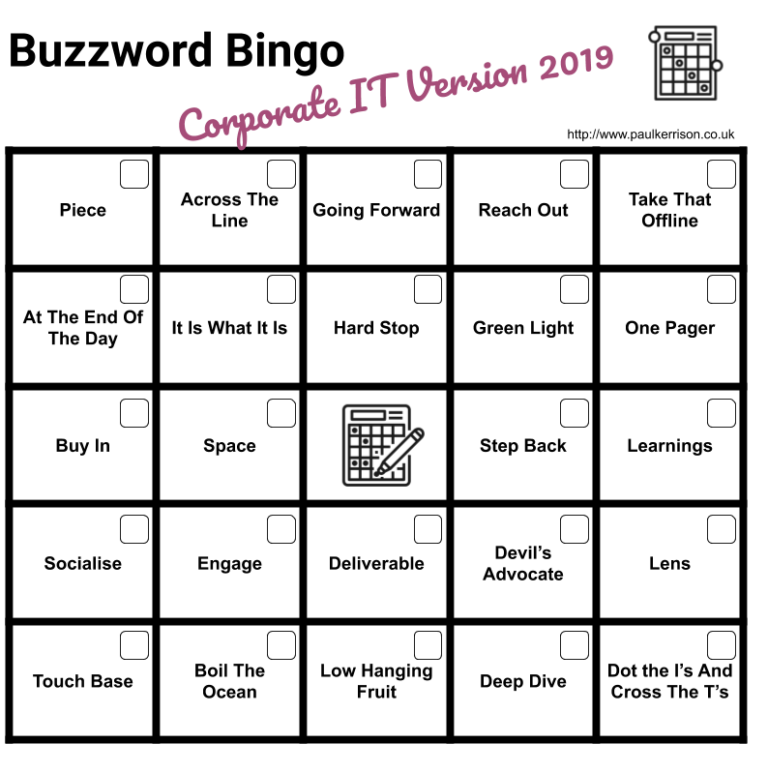 BUZZWORD BINGO – Corporate IT Version 2019 – Paul Kerrison